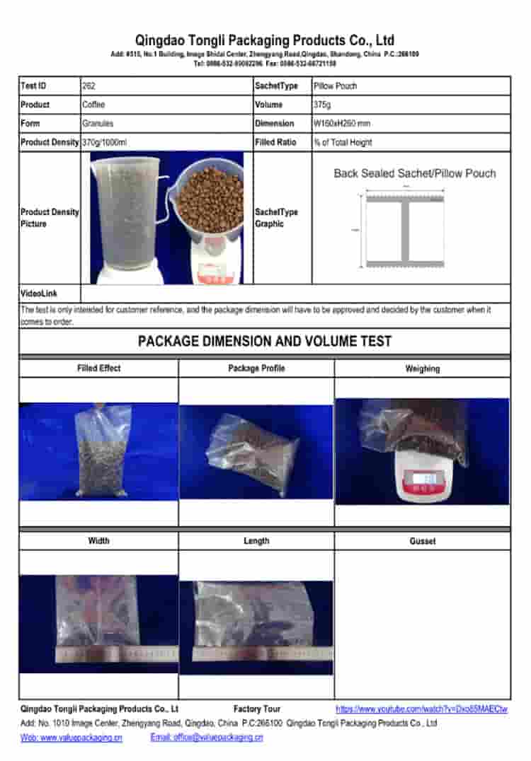 What's the bag dimension of biodegradable sachet for 375 grams roasted ...