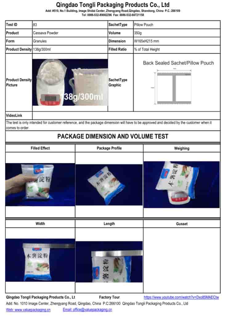 Bag dimension of 350 grams cassava powder plastic sachet bag – Bruce Dou