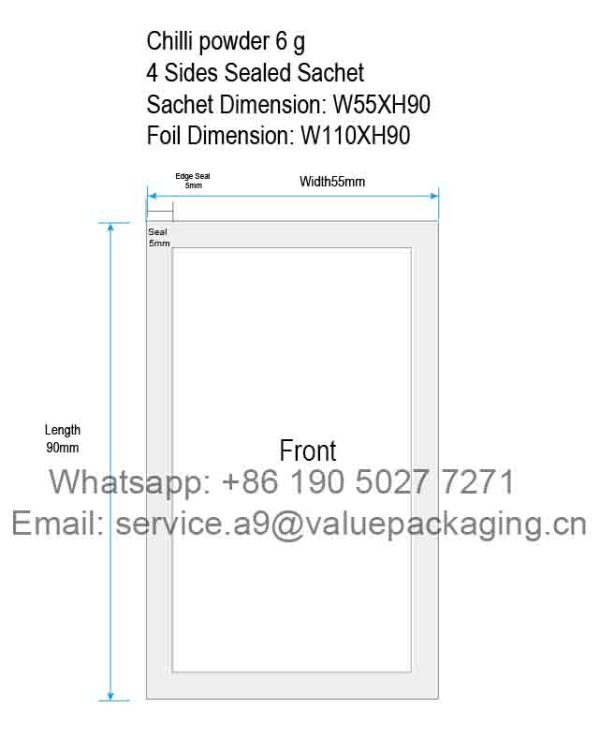 What's the bag dimension of 6 grams hot chilli powder recipe sachet ...