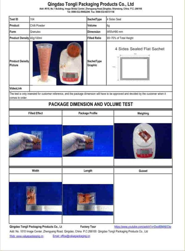 What's the bag dimension of 6 grams hot chilli powder recipe sachet ...